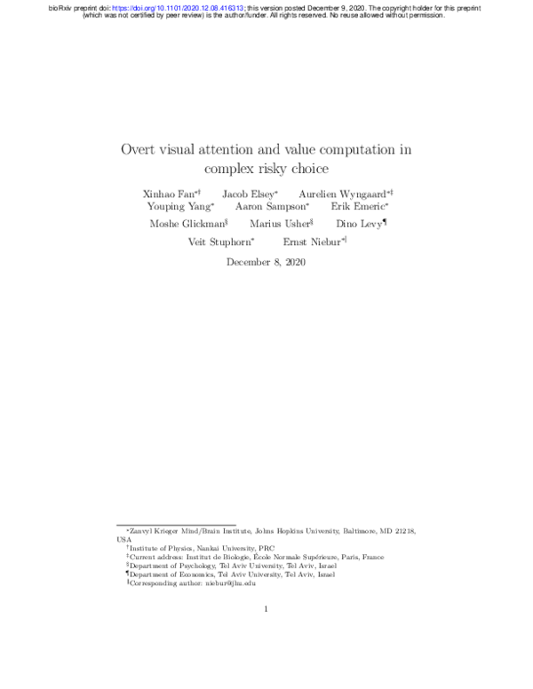 (PDF) Overt visual attention and value computation in complex risky choice