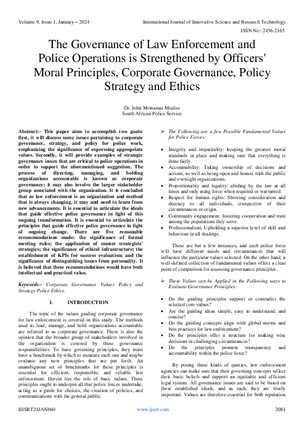 (PDF) The Governance of Law Enforcement and Police Operations is ...