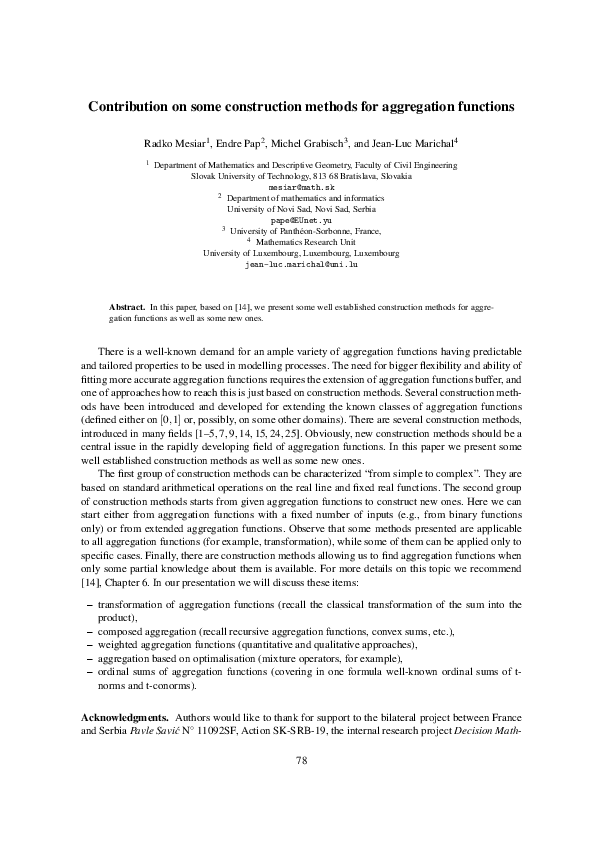 (PDF) Contribution on some construction methods for aggregation functions