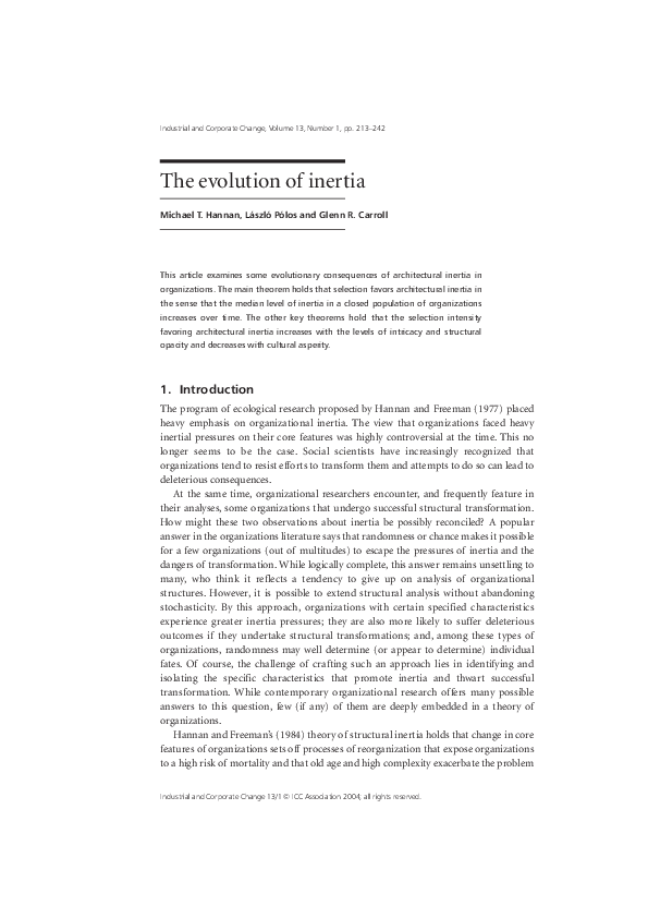 (PDF) The evolution of inertia