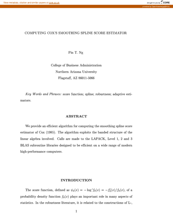 (PDF) Efficient Computation of Cox's Smoothing Spline
