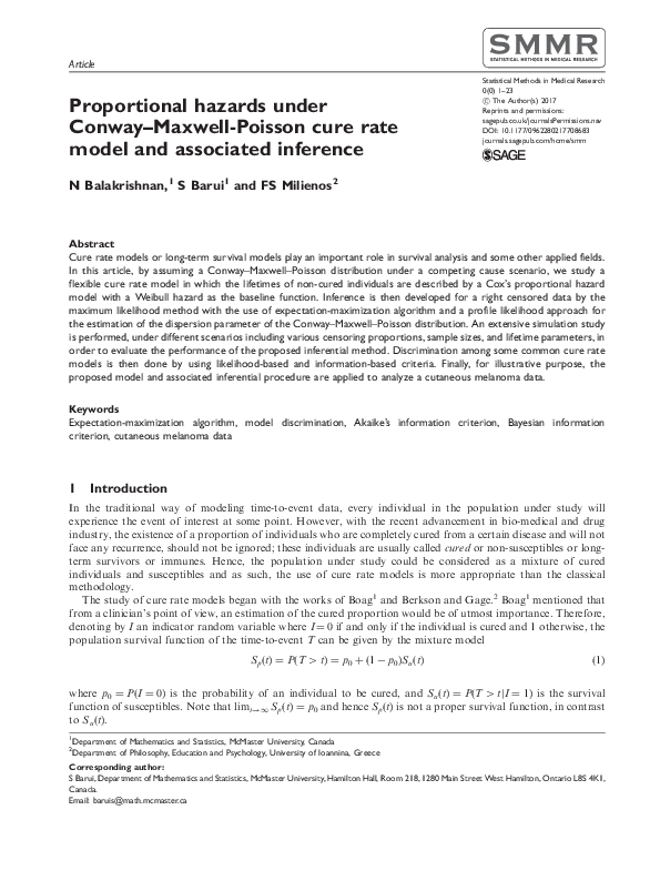 (PDF) Proportional hazards under Conway–Maxwell-Poisson cure rate model and associated inference