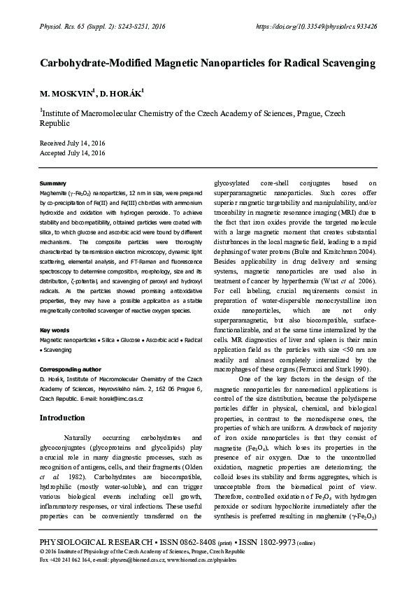(PDF) Carbohydrate-Modified Magnetic Nanoparticles for Radical Scavenging