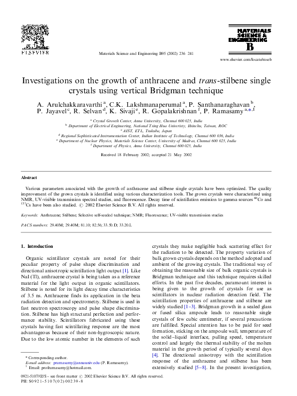 (PDF) Investigations on the growth of anthracene and trans-stilbene ...