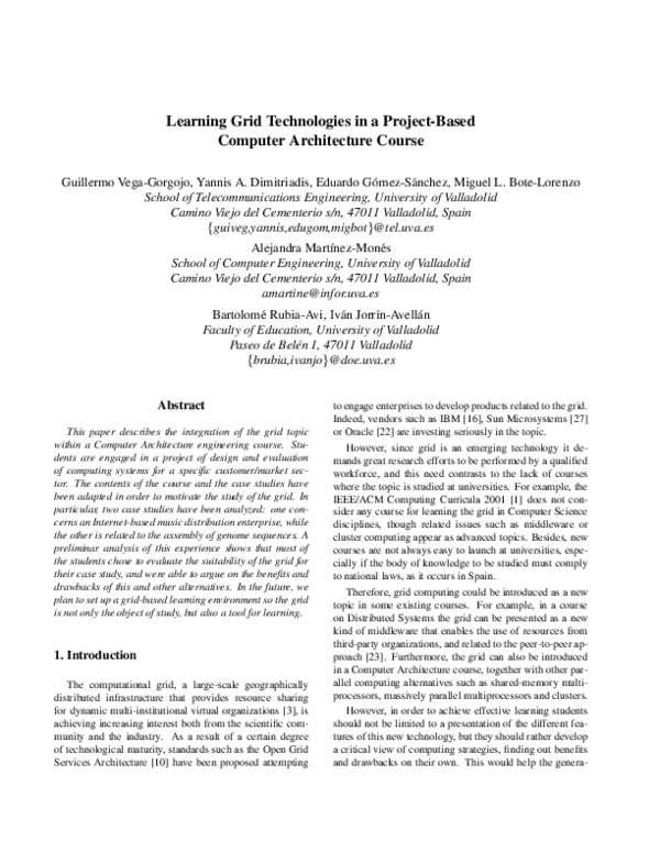 (PDF) Learning grid technologies in a project-based computer architecture course