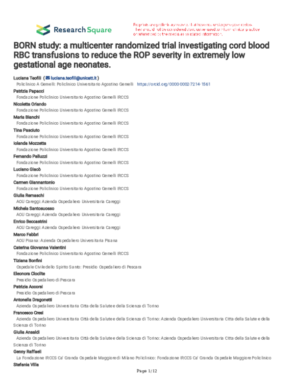(PDF) BORN study: a multicenter randomized trial investigating cord ...