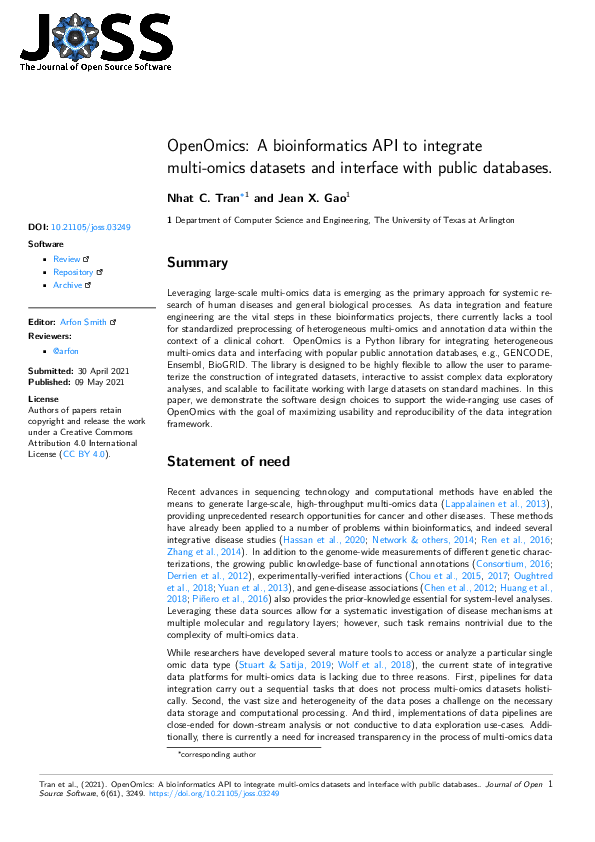 (PDF) OpenOmics: A bioinformatics API to integrate multi-omics datasets and interface with ...