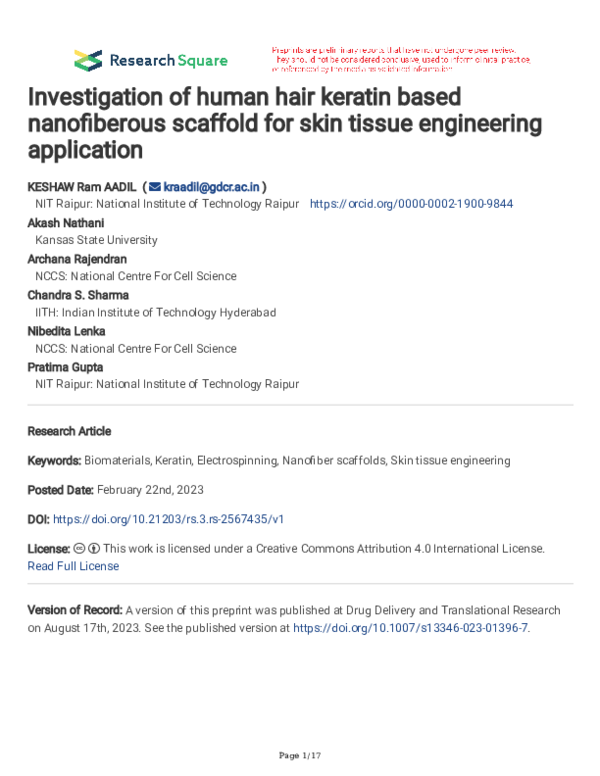 (PDF) Investigation of human hair keratin based nanofiberous scaffold ...