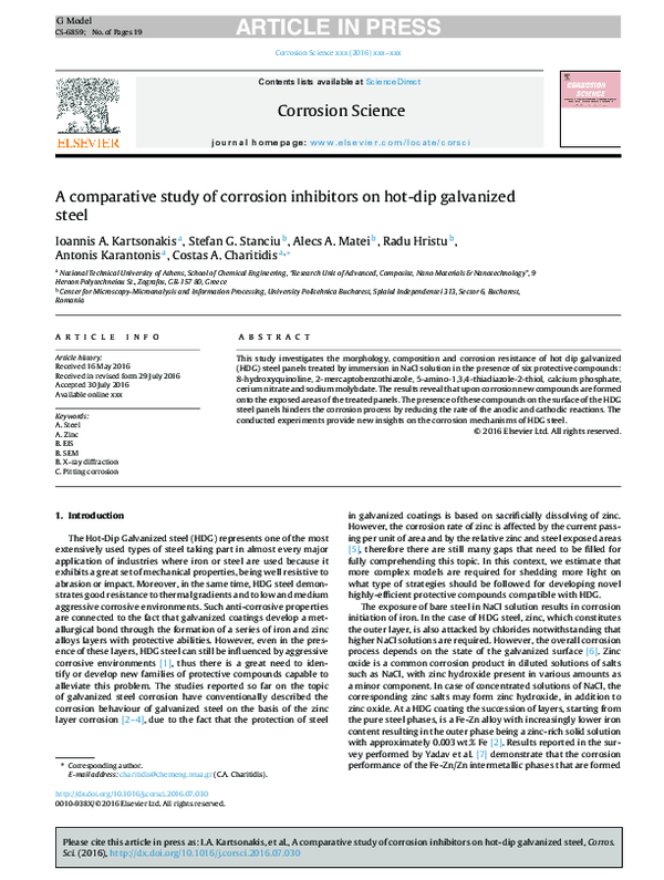 (PDF) A comparative study of corrosion inhibitors on hot-dip galvanized ...