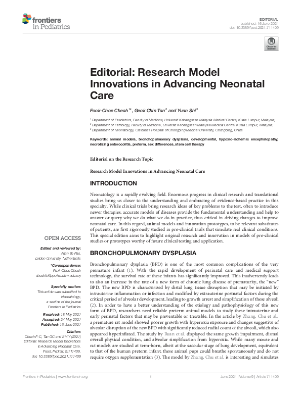 (PDF) Editorial: Research Model Innovations in Advancing Neonatal Care