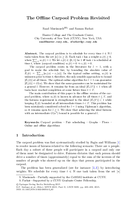 (PDF) The Offline Carpool Problem Revisited