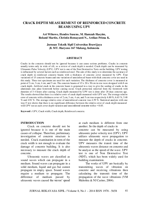 (PDF) Crack Depth Measurement of Reinforced Concrete Beams Using UPV