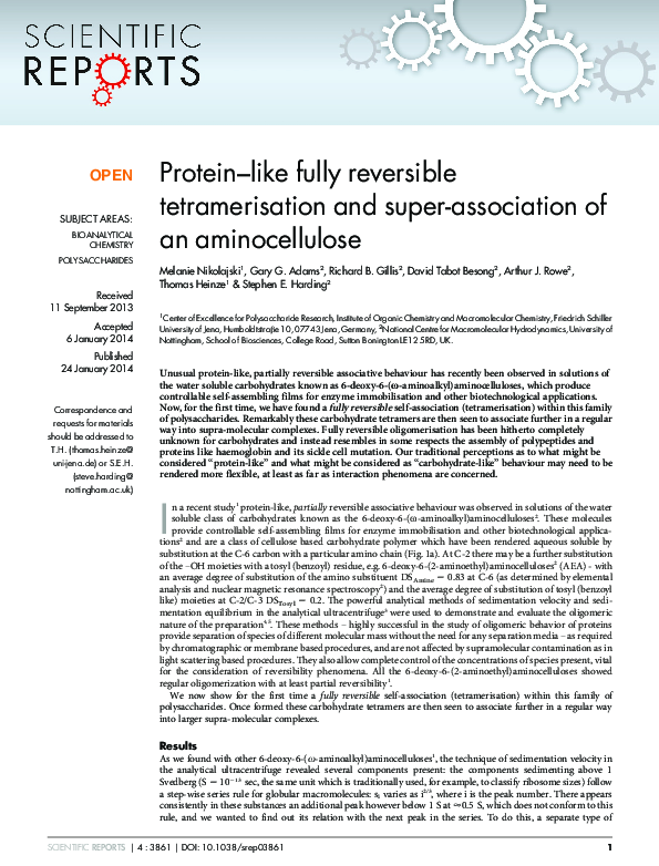 (PDF) Protein–like fully reversible tetramerisation and super ...