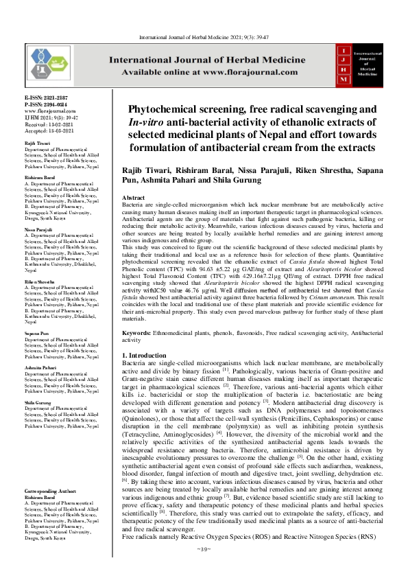 (PDF) Phytochemical screening, free radical scavenging and In-vitro anti-bacterial activity of ...
