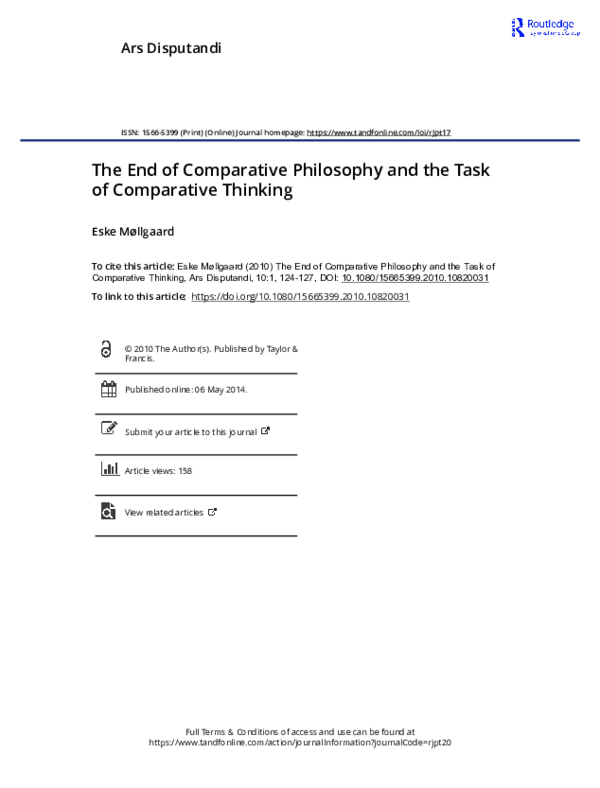 (PDF) The End of Comparative Philosophy and the Task of Comparative ...