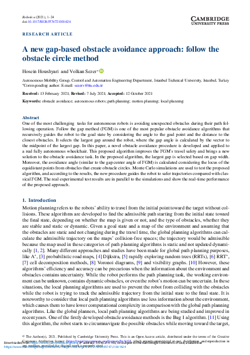 (PDF) A new gap-based obstacle avoidance approach: follow the obstacle circle method