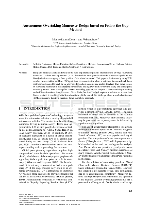 (PDF) Autonomous Overtaking Maneuver Design based on Follow the Gap Method