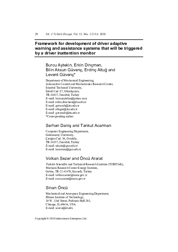 (PDF) Framework for development of driver adaptive warning and ...