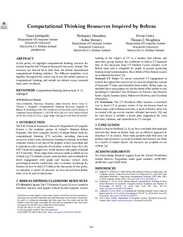 (PDF) Computational Thinking Resources Inspired by Bebras