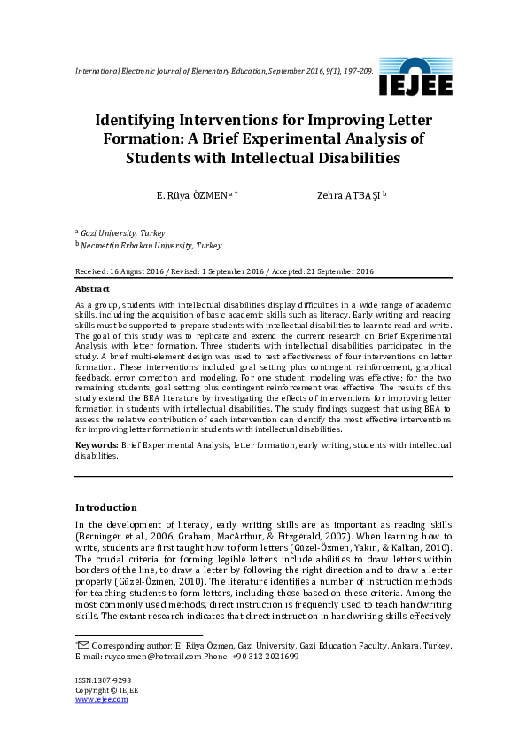 (PDF) Identifying Interventions for Improving Letter Formation: A Brief ...