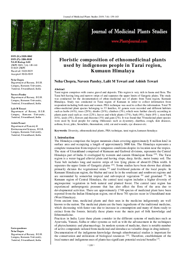 (PDF) Floristic composition of ethnomedicinal plants used by indigenous ...