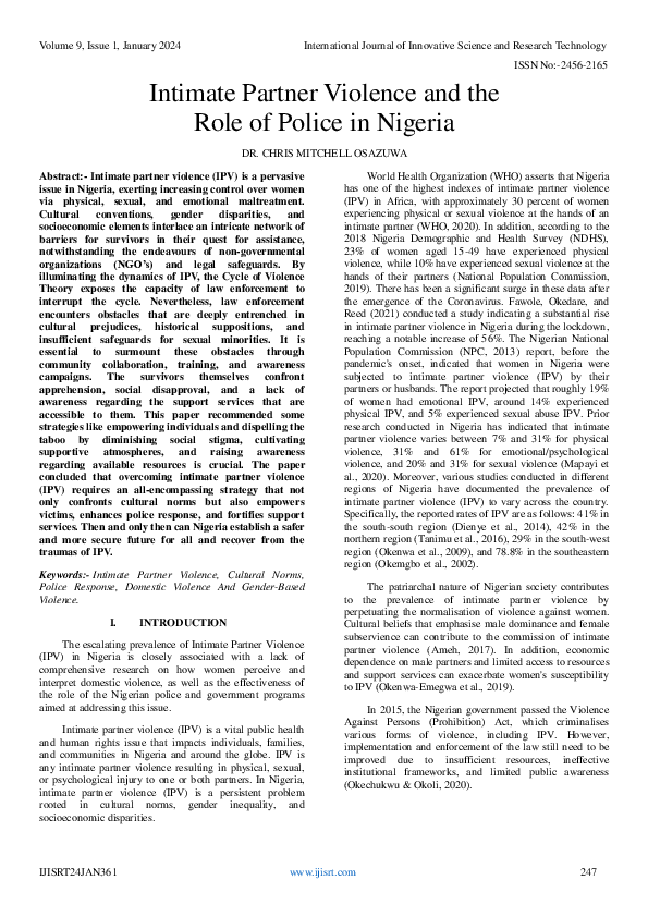 (PDF) Intimate Partner Violence and the Role of Police in Nigeria