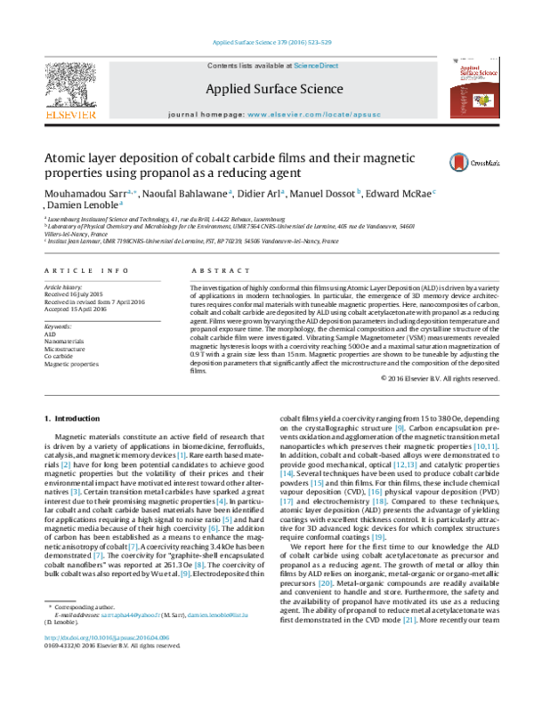 (PDF) Atomic layer deposition of cobalt carbide films and their ...