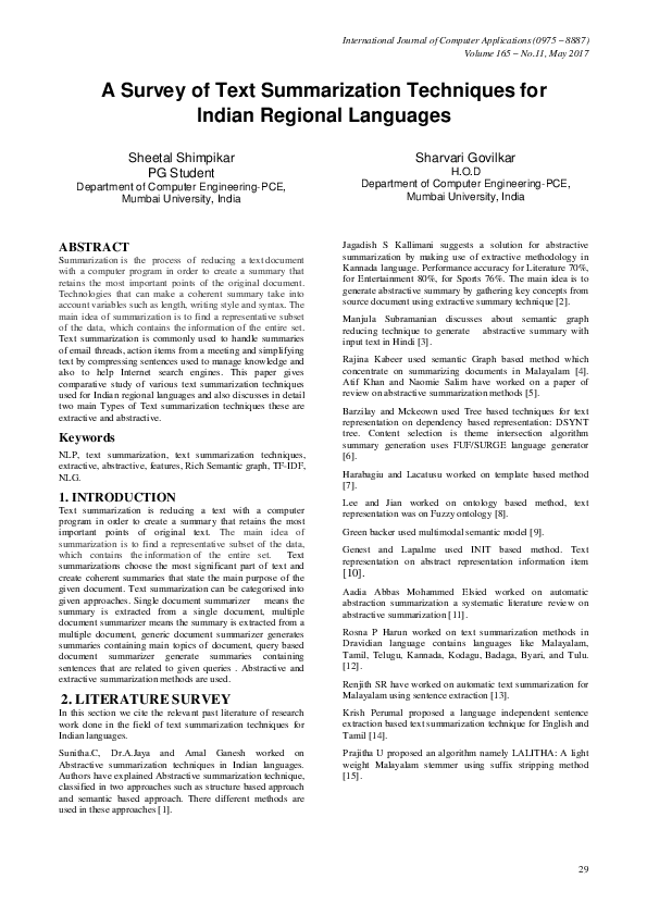 (PDF) A Survey of Text Summarization Techniques for Indian Regional Languages