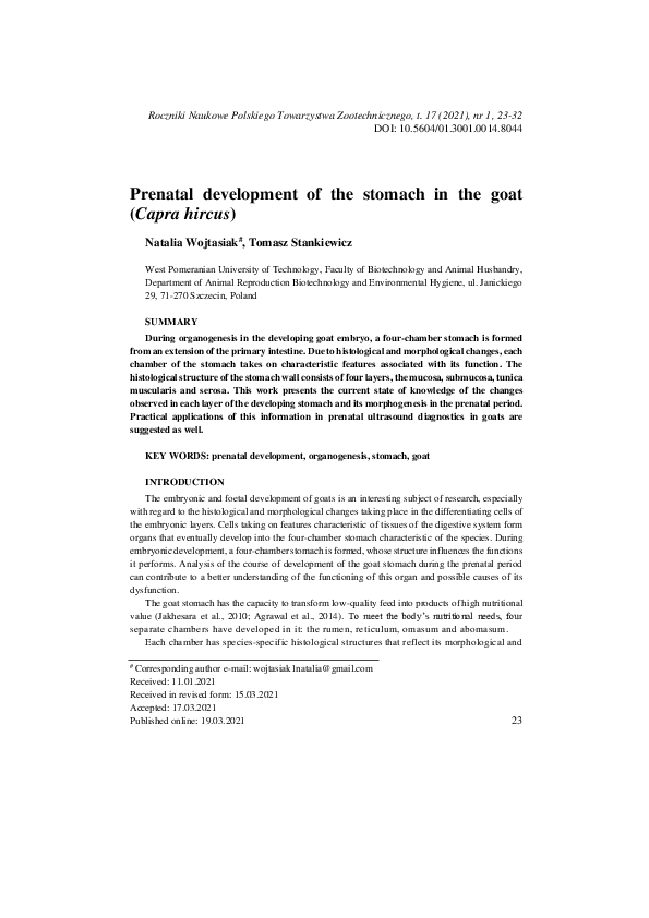 (PDF) Prenatal development of the stomach in the goat (Capra hircus ...