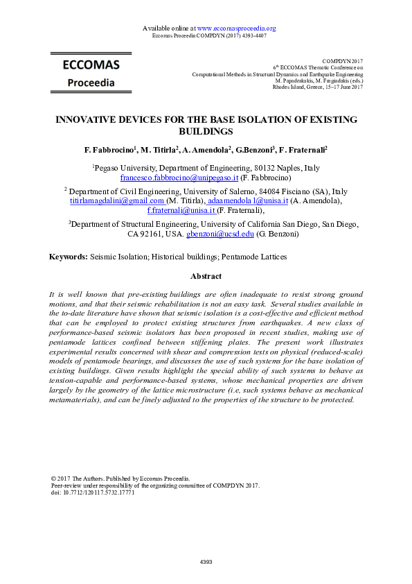 (PDF) Innovative Devices for the Base Isolation of Existing Buildings