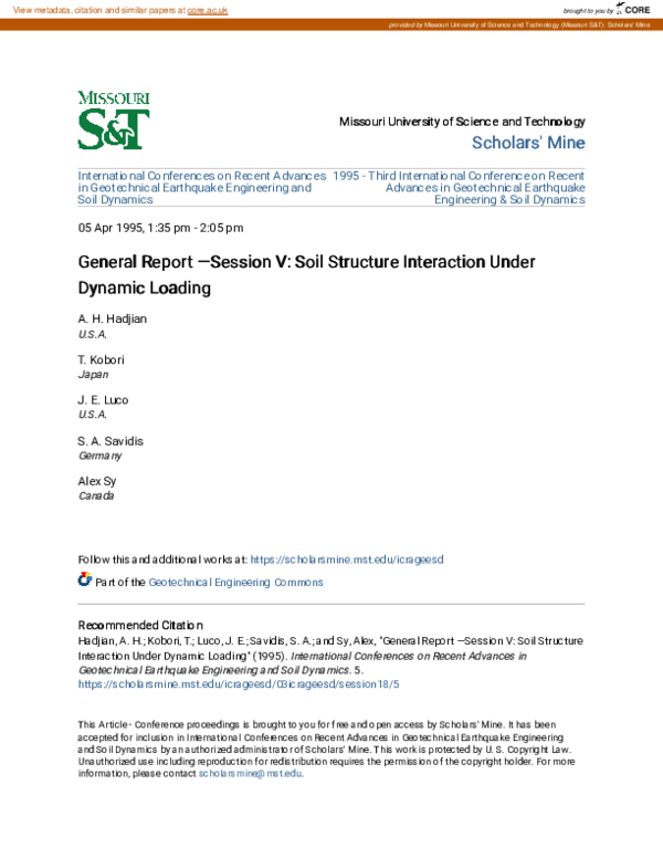 (PDF) General Report —Session V: Soil Structure Interaction Under ...