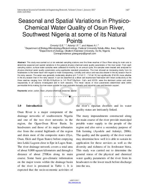 (PDF) Seasonal and Spatial Variations in PhysicoChemical Water Quality ...