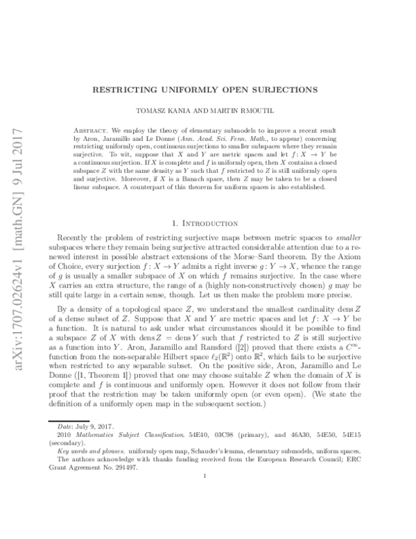 (PDF) Restricting uniformly open surjections