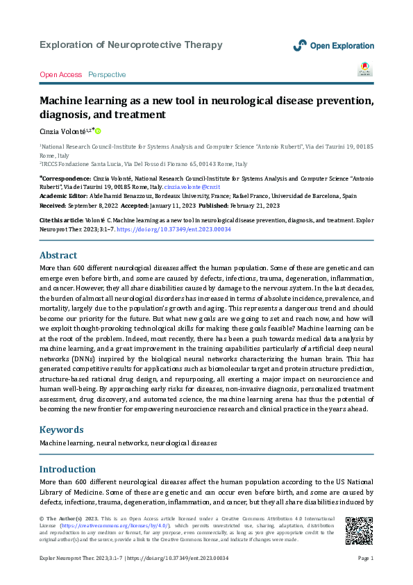 (PDF) Machine learning as a new tool in neurological disease prevention ...