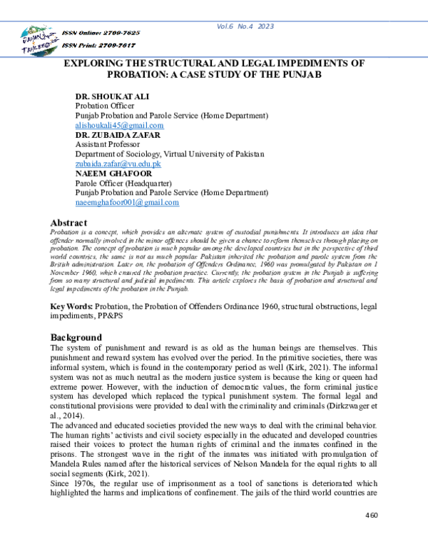 (PDF) EXPLORING THE STRUCTURAL AND LEGAL IMPEDIMENTS OF PROBATION: A ...
