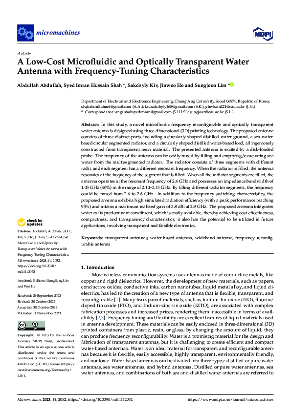 (PDF) A Low-Cost Microfluidic and Optically Transparent Water Antenna with Frequency-Tuning ...