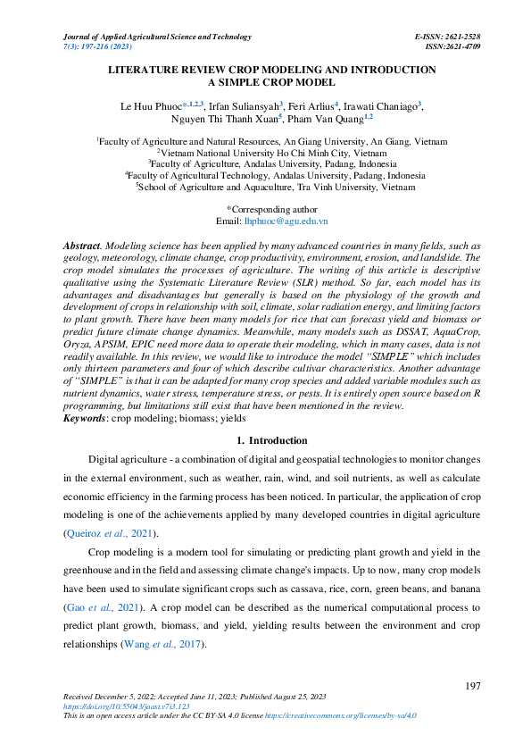 (PDF) Literature Review Crop Modeling and Introduction a Simple Crop Model