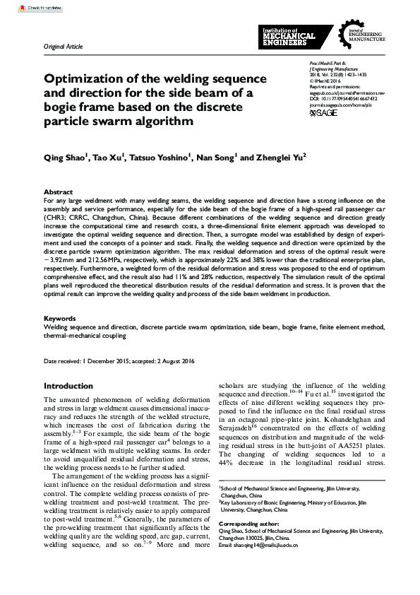 (PDF) Optimization of the welding sequence and direction for the side ...