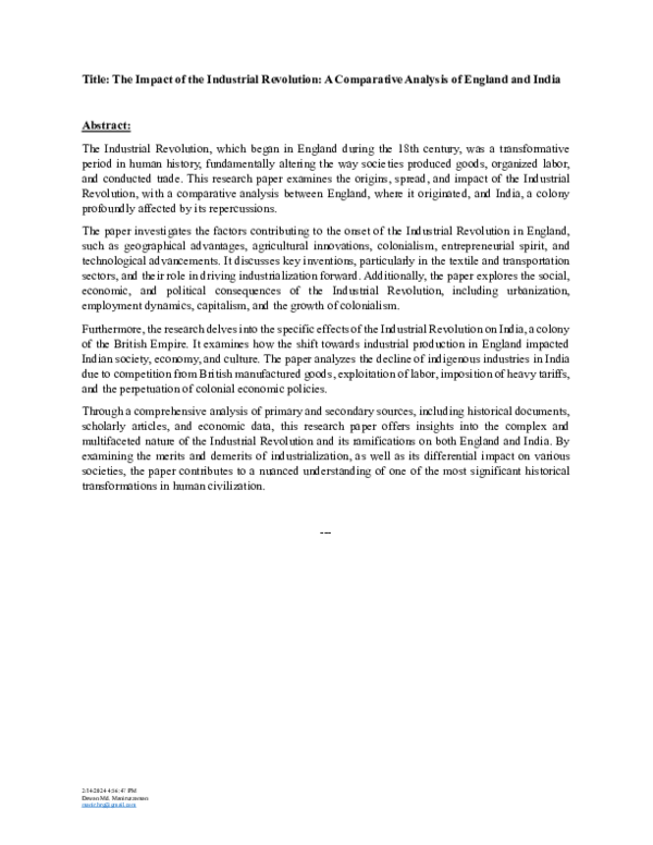 (PDF) The Impact of the Industrial Revolution A Comparative Analysis of ...