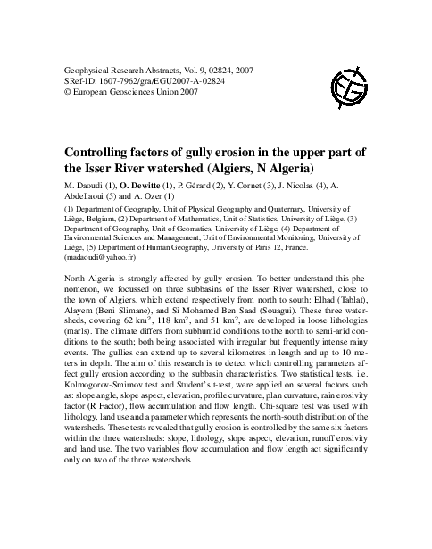 Controlling Factors of Gully Erosion In the Upper Part of the Isser ...