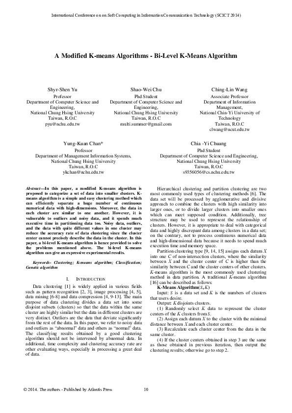 (PDF) A Modified K-means Algorithms - Bi-Level K-Means Algorithm