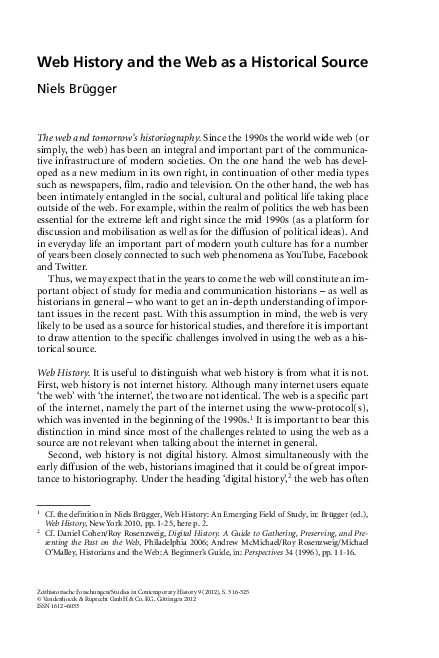 (PDF) Web History and the Web as a Historical Source
