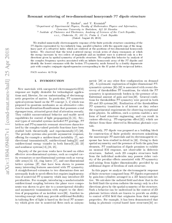 (PDF) Resonant scattering from a two-dimensional honeycombPTdipole structure