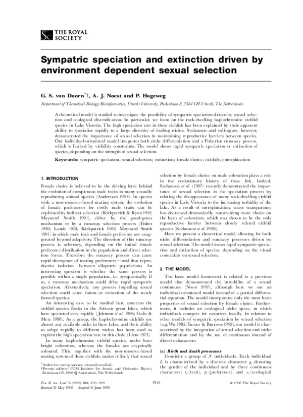 (PDF) Sympatric speciation and extinction driven by environment ...