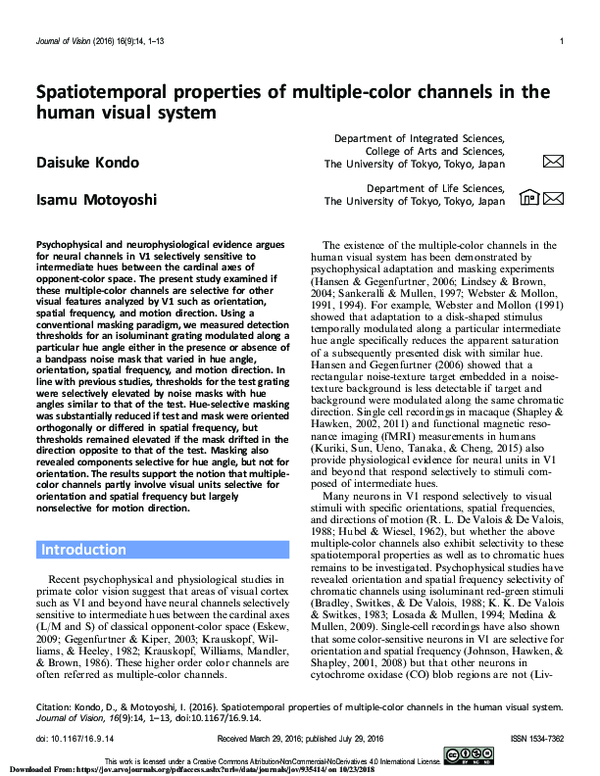 (PDF) Spatiotemporal properties of multiple-color channels in the human ...