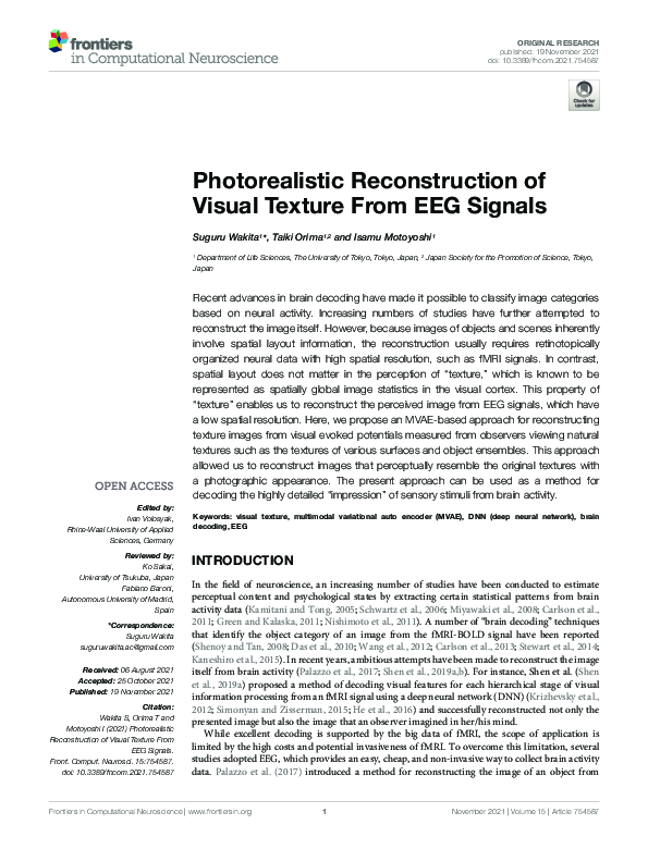 Pdf Photorealistic Reconstruction Of Visual Texture From Eeg Signals