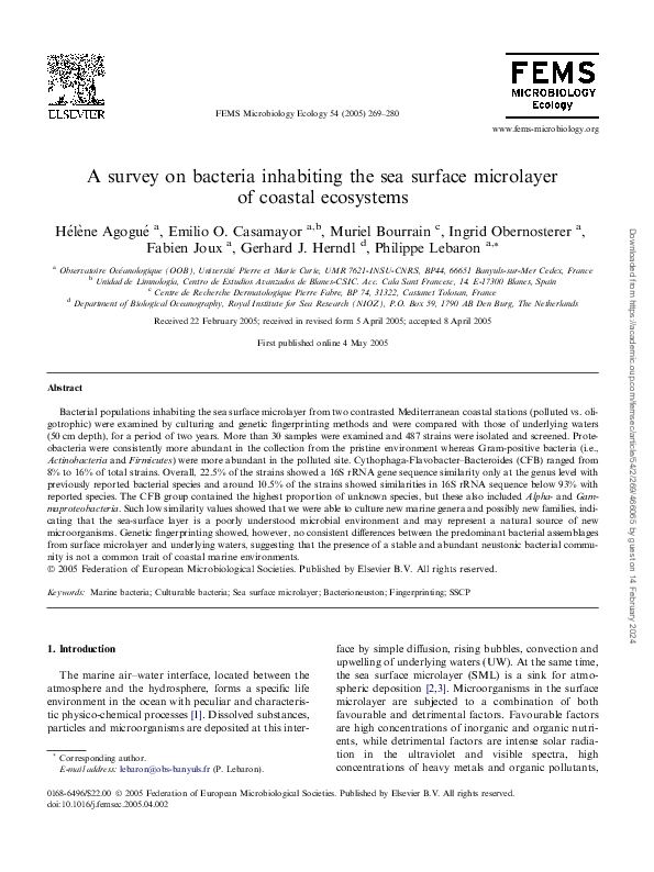 (PDF) A survey on bacteria inhabiting the sea surface microlayer of ...