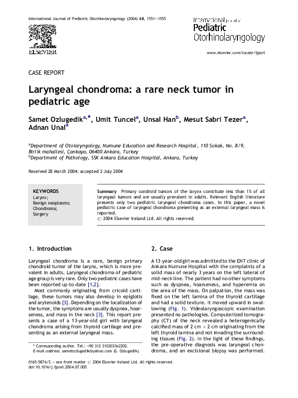(PDF) Laryngeal chondroma: a rare neck tumor in pediatric age