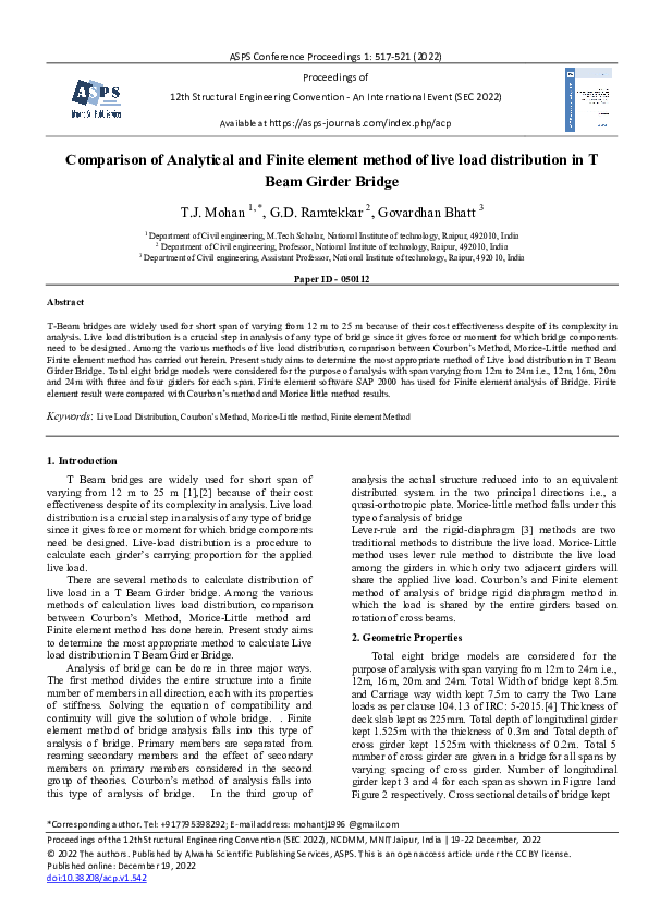 Pdf Comparison Of Analytical And Finite Element Method Of Live Load Distribution In T Beam