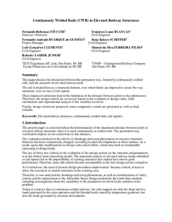 (PDF) Continuously welded rails (CWR) in elevated railway structures